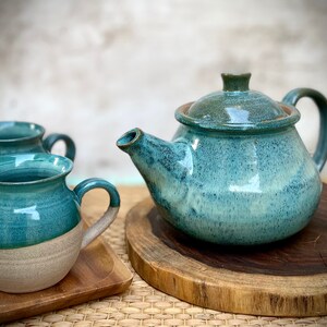 Handmade Ceramic Teapot Set: Turquoise Rustic Kettle With Mugs - Etsy
