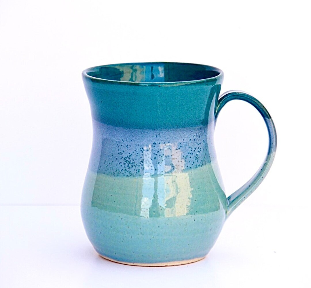 Handmade Turquoise Ceramic Coffee Mug: Large Stoneware Cappuccino Cup ...