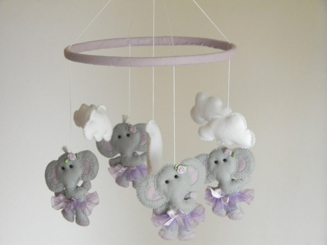 Elephant Baby Mobile Elephant Tutu Nursery Mobile Gray Purple Lavender ...