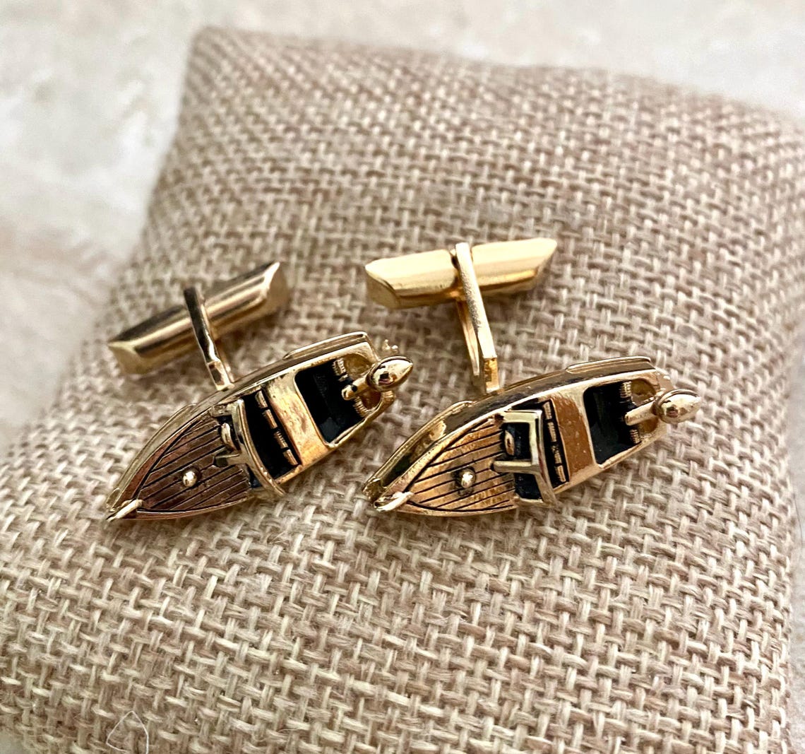 Swank Cufflinks, Vintage Boat, Speedboat, Gold Color - Etsy