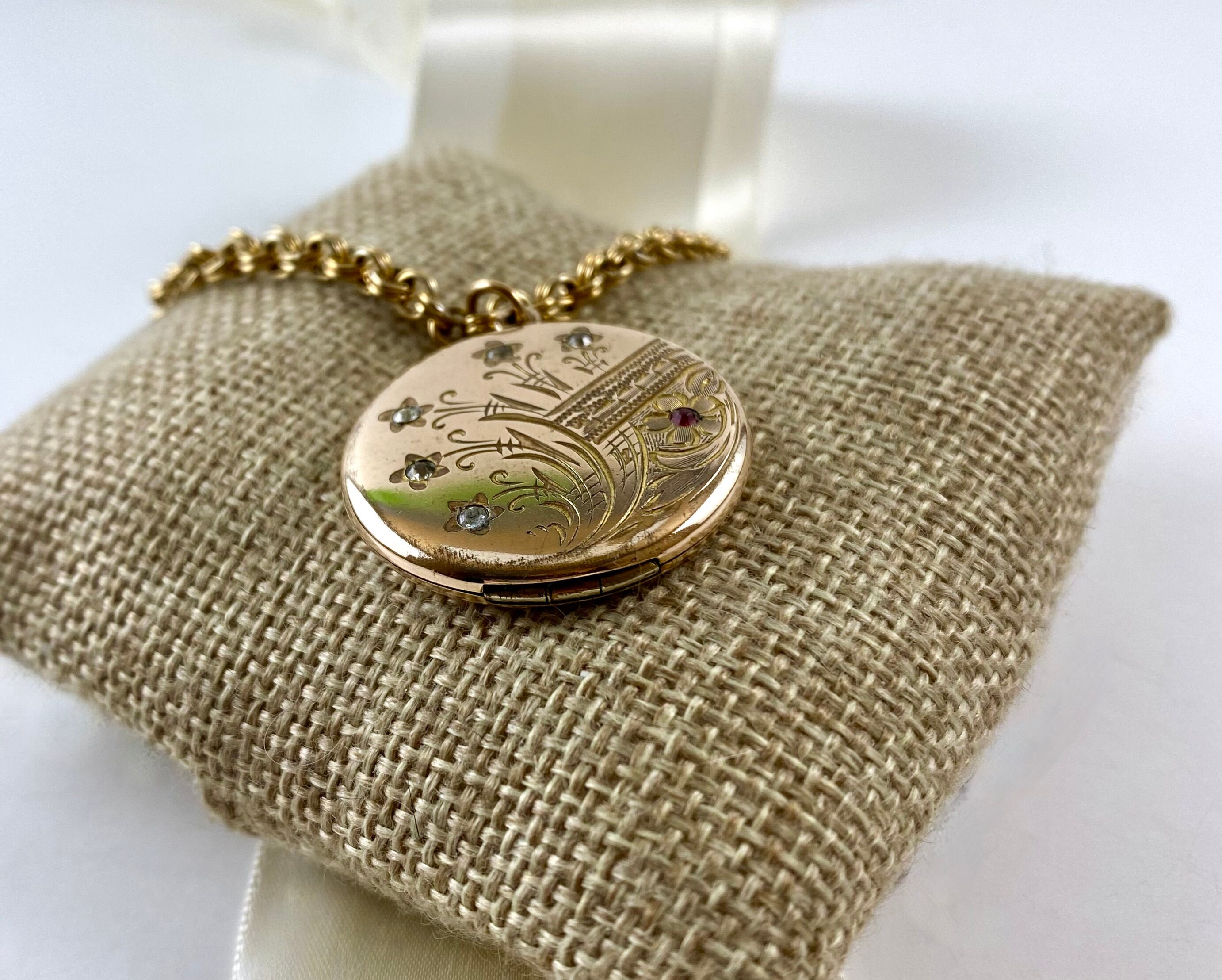 Antique Victoria RBM Atrice 1874 Locket Pendant Necklace, Rhinestone ...