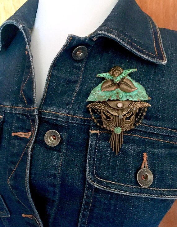 Angel Steampunk Gothic Crystal Large Ornate Brooch Pi… - Gem