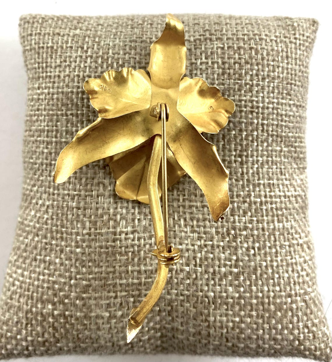 Vintage Gold Orchid Flower Brooch, Pin, 18k, Pearl, Flower Pin ...