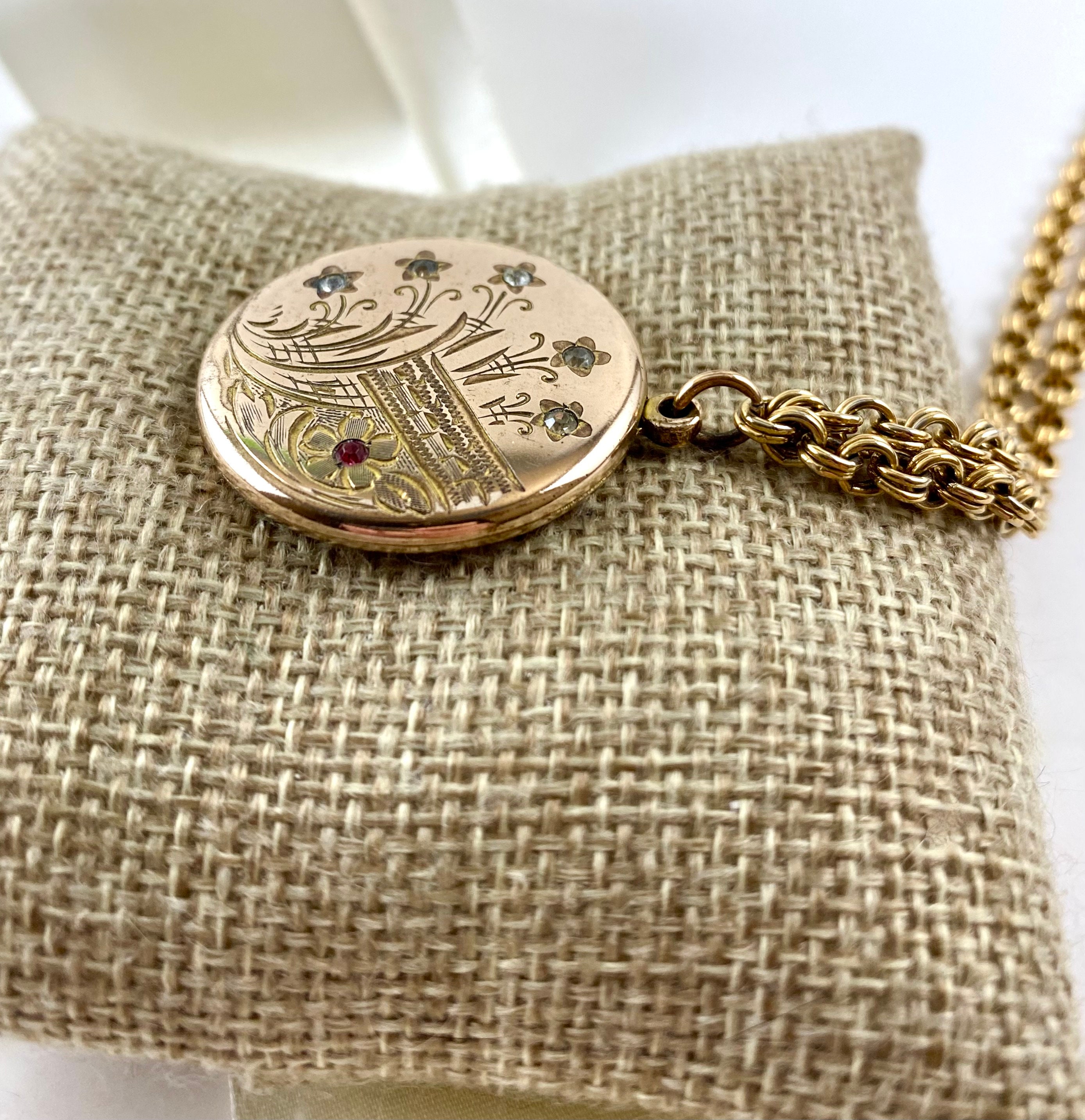 Antique Victoria RBM Atrice 1874 Locket Pendant Necklace, Rhinestone ...