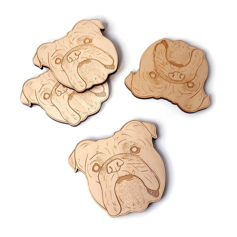 English Bulldog Dog Coaster Set Laser Cut Coasters | Etsy