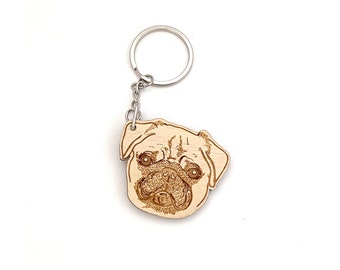 Pug Wooden Keyring Olive Wood Dog Key Chain - Etsy