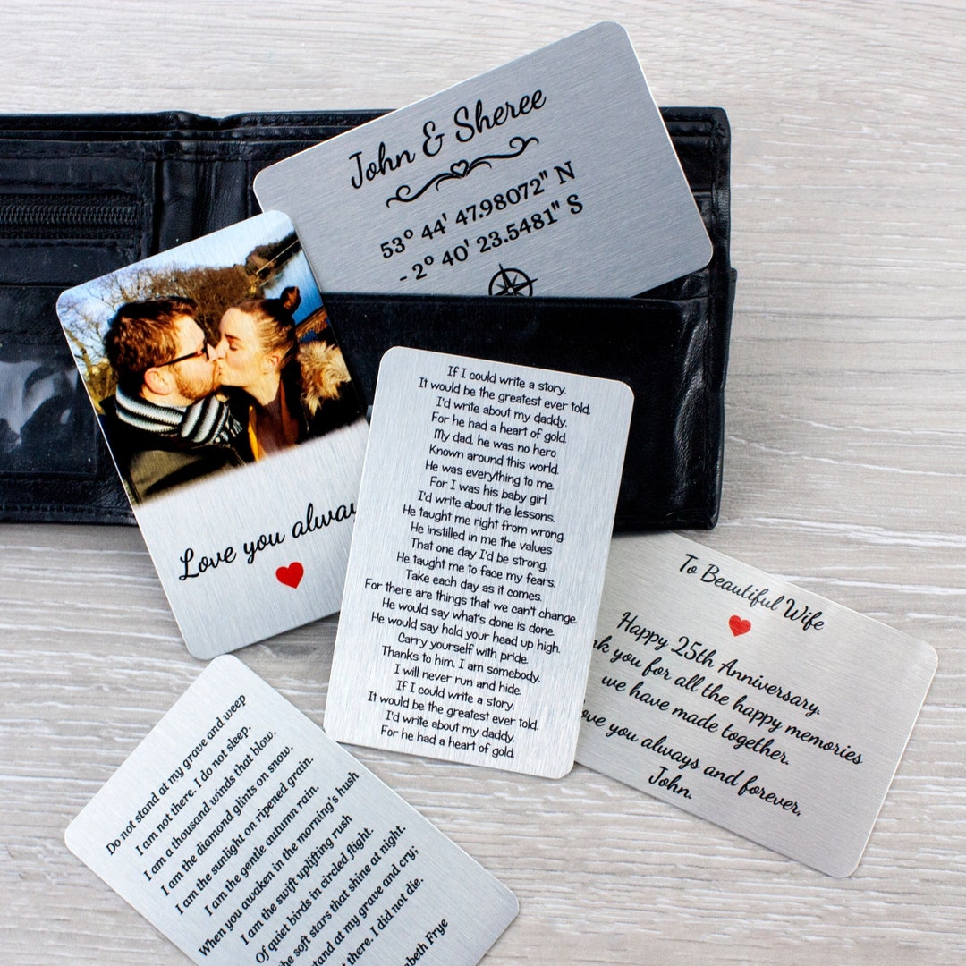 Poem, Quote Text on Metal Wallet Purse Card Insert: Romantic Couples ...
