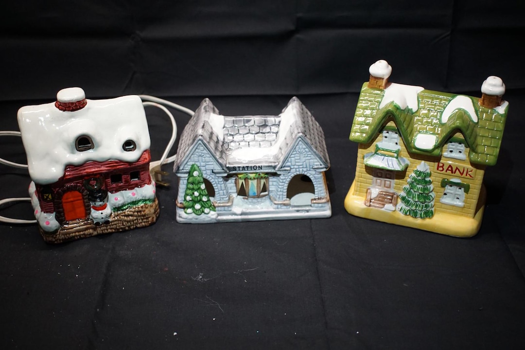 Vintage Ceramic Christmas Village House Set With Lights - Etsy
