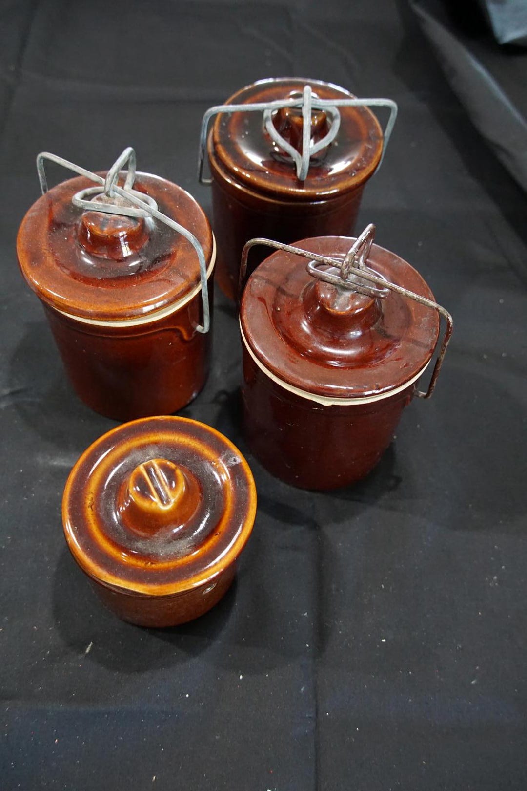 Vintage Ceramic Storage Jars Set With Wire Lids - Etsy