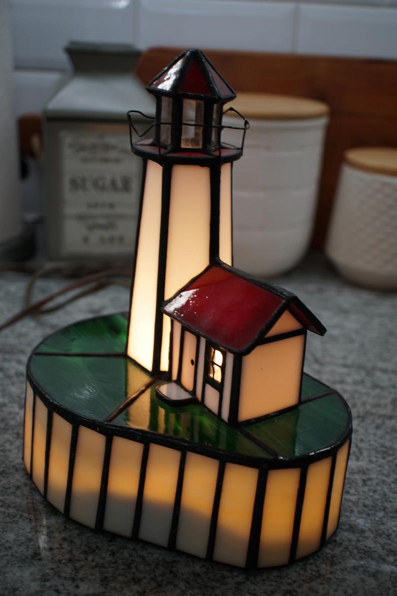 Charming Stained Glass Lighthouse Table Lamp - Etsy