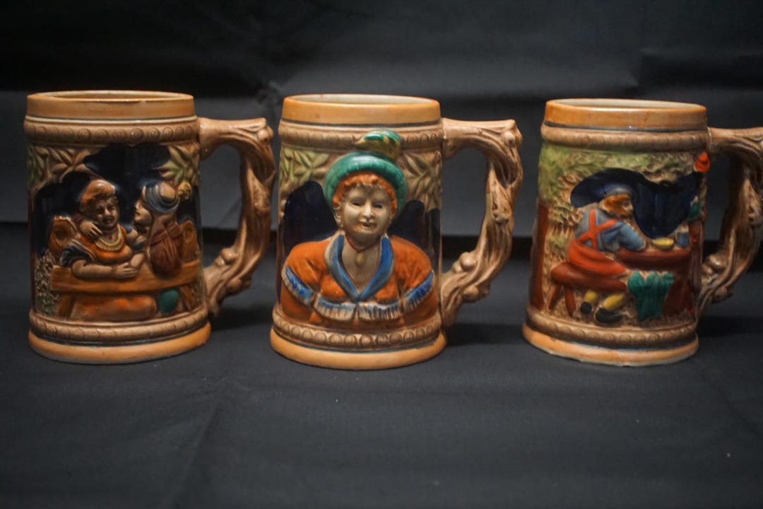 Vintage Ceramic Beer Stein Set Charming Character Designs - Etsy