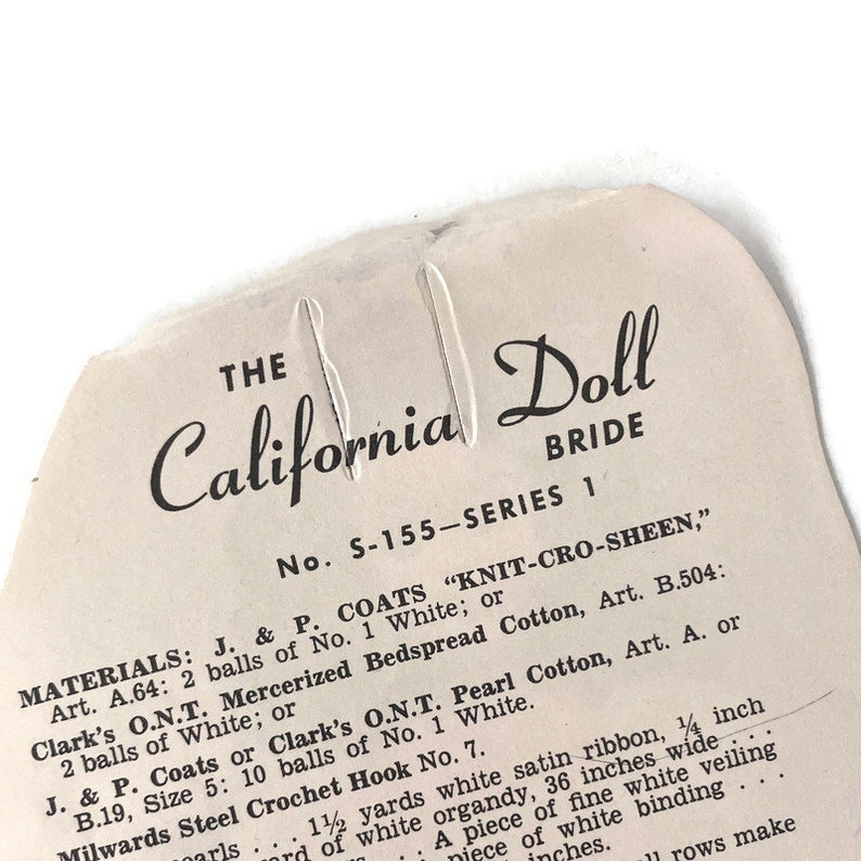 1951 Vintage Coats & Clark Crochet Doll Wedding Dress Pattern: 7.5 ...