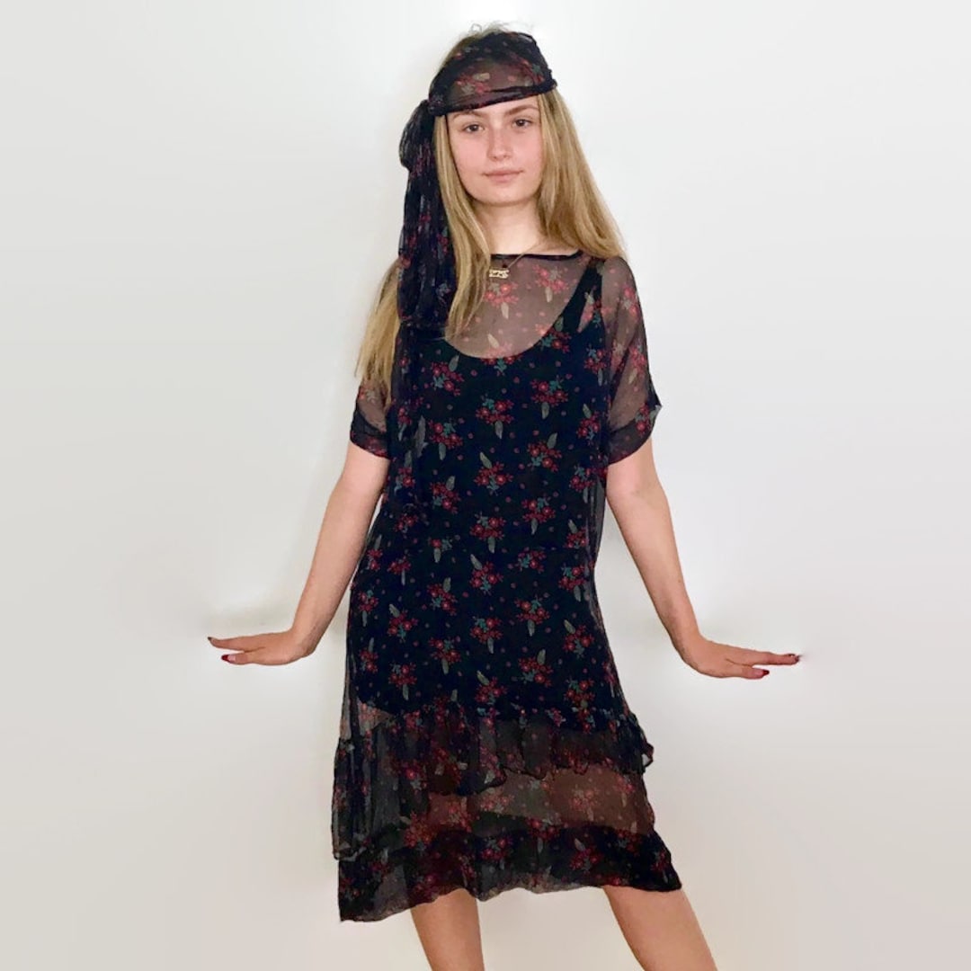 Vintage Sheer Navy Chiffon Dress - Etsy