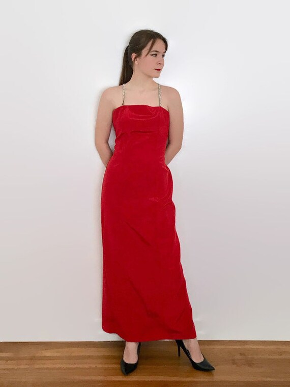 Vintage 1990s Fire Engine Red Formal Dress - Gem