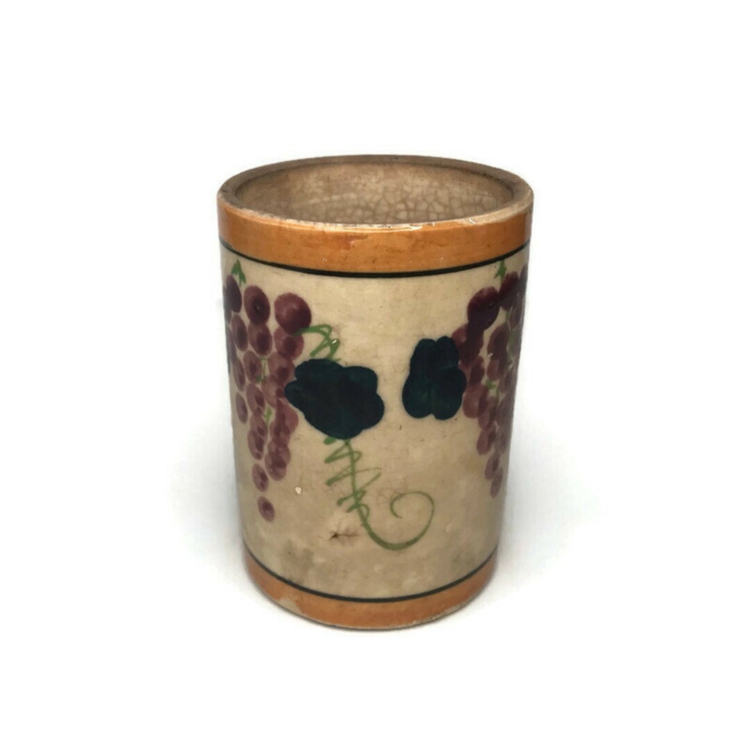 Vintage Grape Pottery Vase | Hand-painted Stoneware | Made in Japan ...
