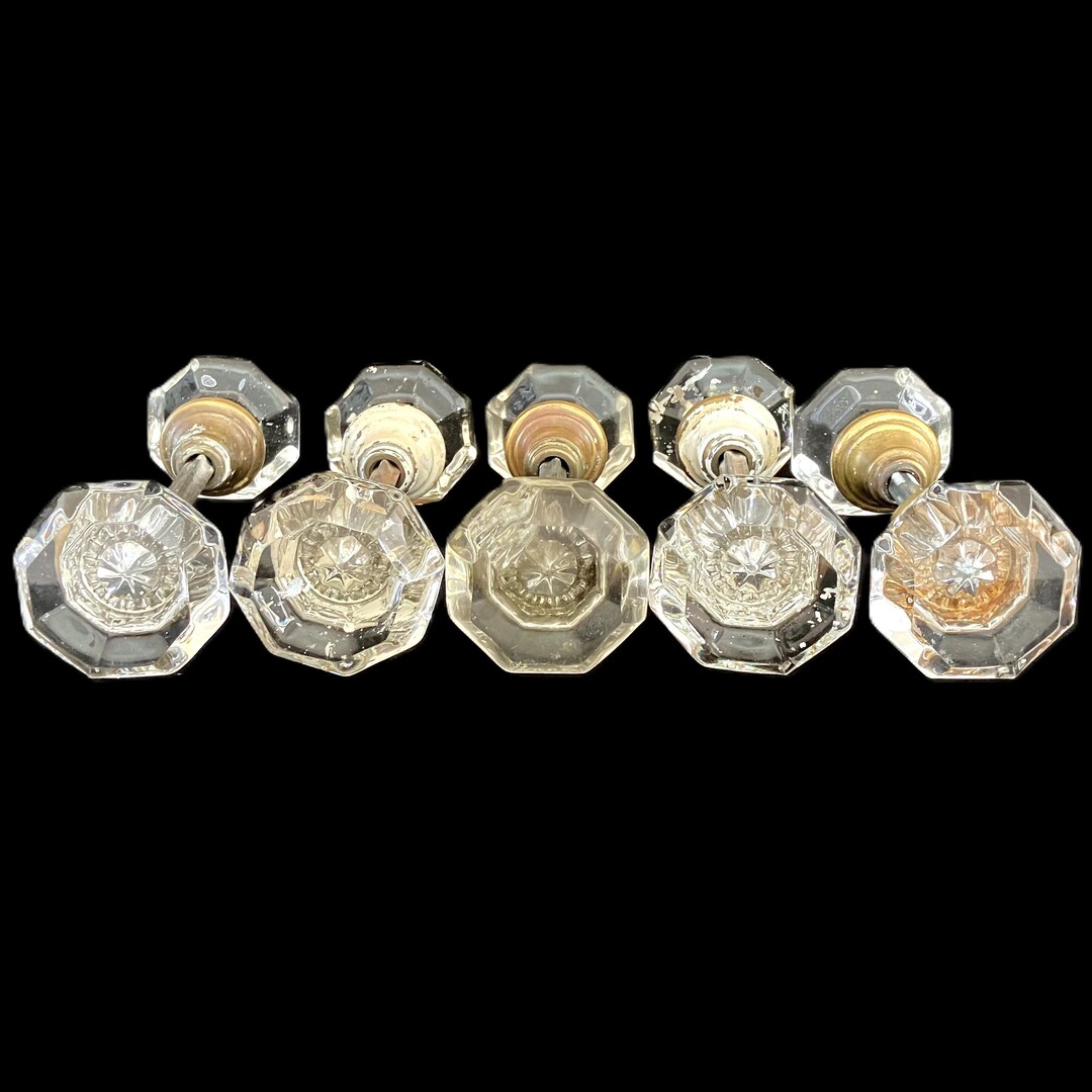 1920s Crystal Door Knobs Set: Mercury Star Octagon Glass, Antique Brass - Etsy