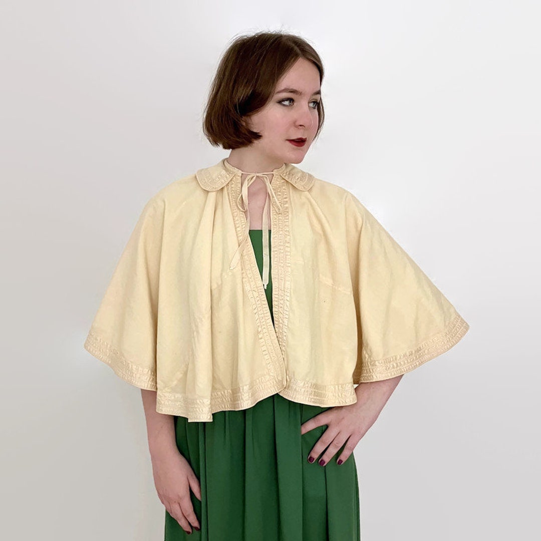 Antique Victorian Capelet | 1800s Silk Ribbon Cream Cotton Cape ...