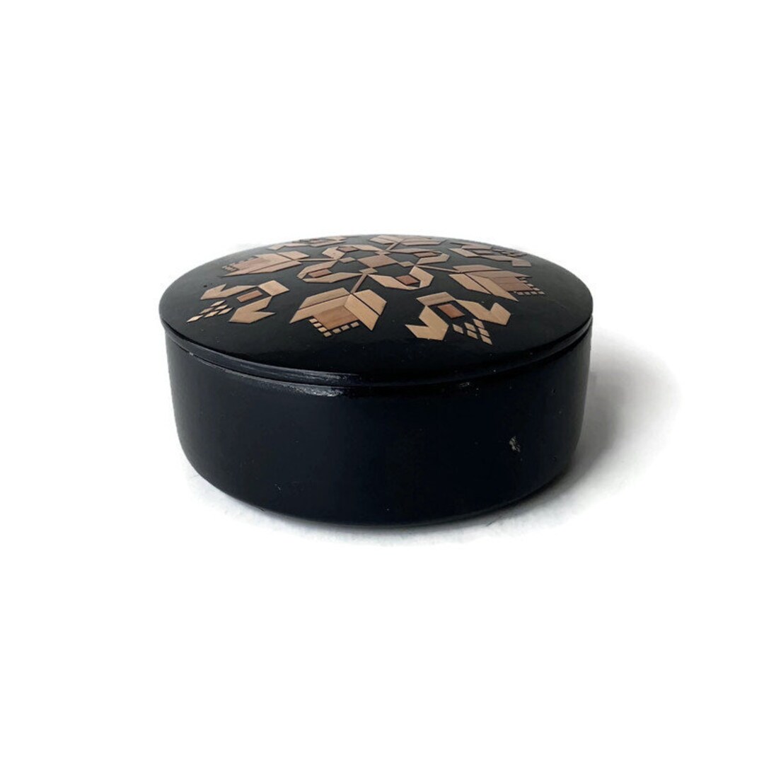 Vintage Russian Black Lacquer Trinket Box With Birch Inlay - Etsy