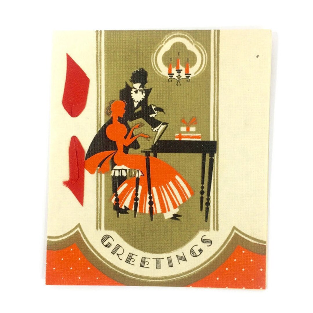 1930s Victorian Christmas Card | Art Deco Silhouette | Piano Scene ...
