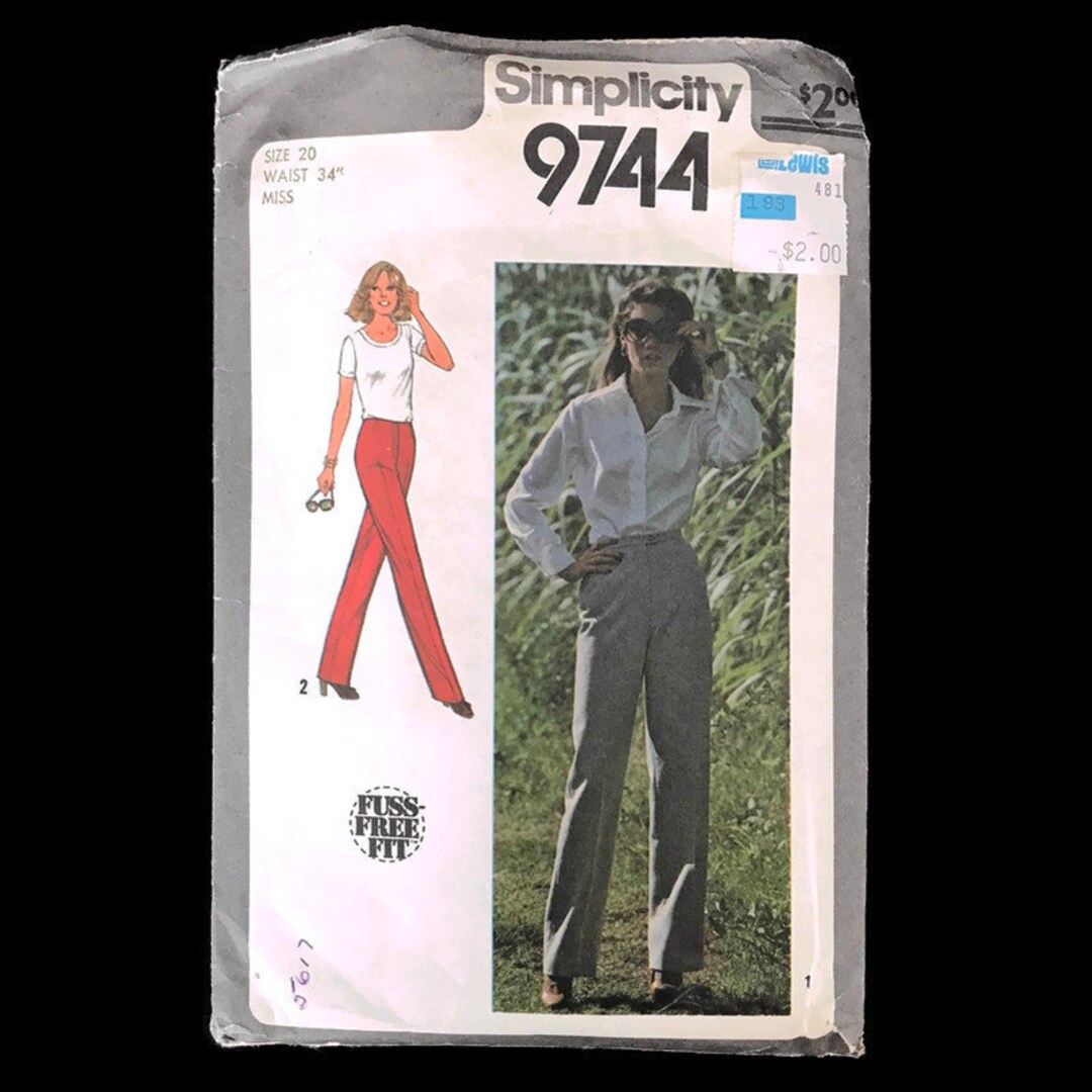 Vintage 1980 Simplicity Misses Pants Pattern 9744 Size 20 Partially Cut ...