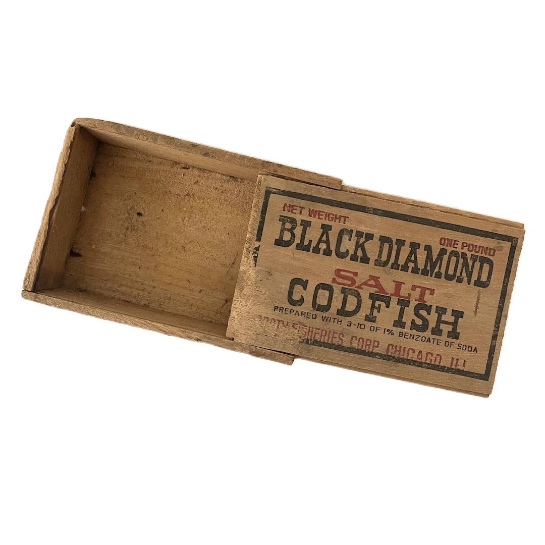 Antique Black Diamond Salt Codfish Box: Booth Fisheries Advertising ...