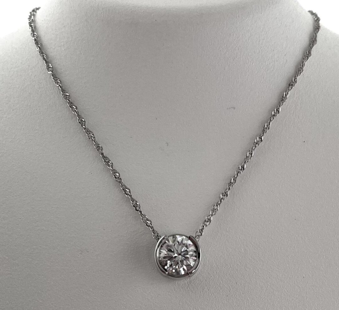 1ct Half-bezel Gold Diamond Slider Necklace - Etsy