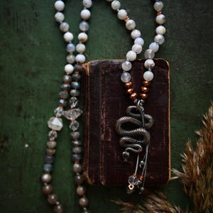 108 Mala Beads, Kundalini Rising/ Serpent Mala, Snake and Herkimer ...