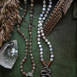 108 Mala Beads, Kundalini Rising/ Serpent Mala, Snake and Herkimer ...