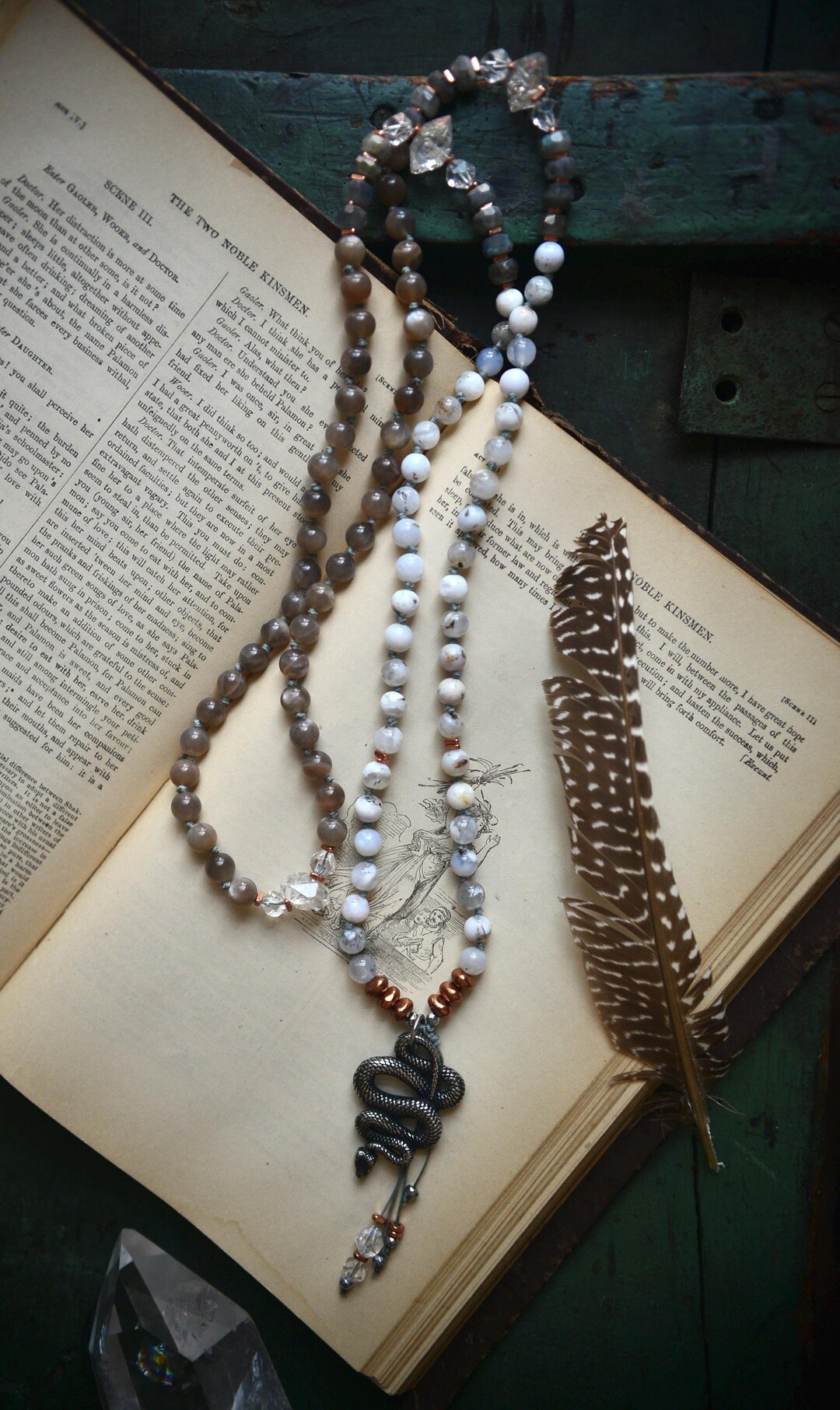 108 Mala Beads, Kundalini Rising/ Serpent Mala, Snake and Herkimer ...