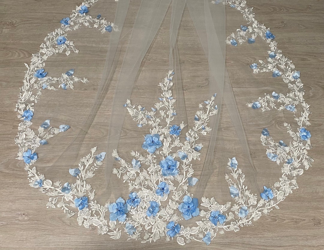 Veil Cape, Blue Veil Flowers, Soft Veil, Cape With Blue Lace, Dusty ...