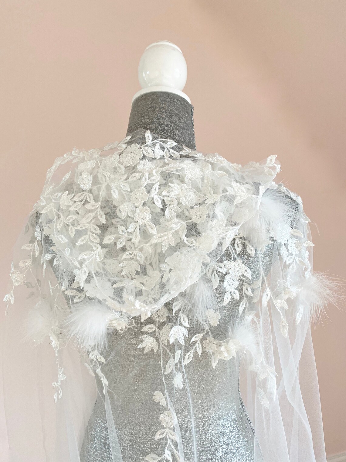 Veil Cape With Hood Veil With Feather Feather Cathedral | Etsy