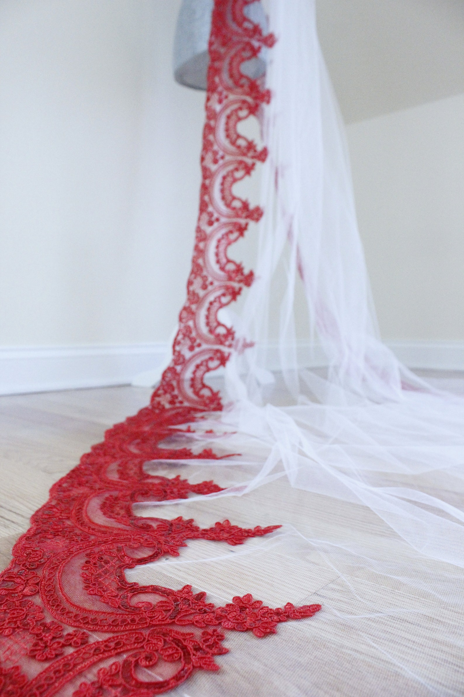 Red Lace Cathedral Wedding Veil red Lace Veil Wedding Veil - Etsy