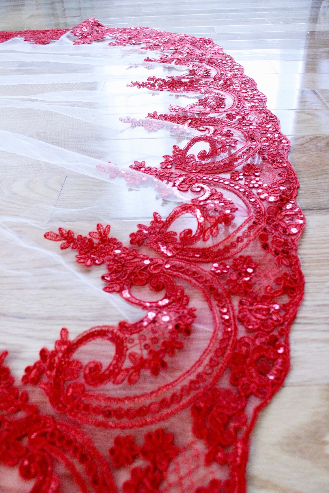 Red Lace Cathedral Wedding Veil red Lace Veil Wedding Veil - Etsy