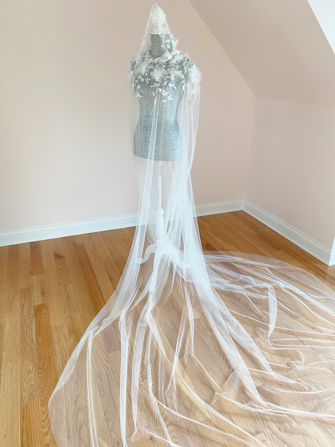 Veil Cape With Hood Veil With Feather Feather Cathedral | Etsy