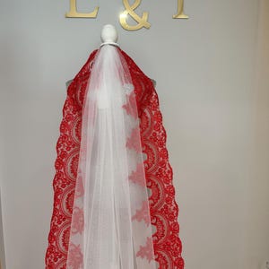 Red Lace Cathedral Wedding Veil |red Lace Veil | Wedding Veil | Ivory ...