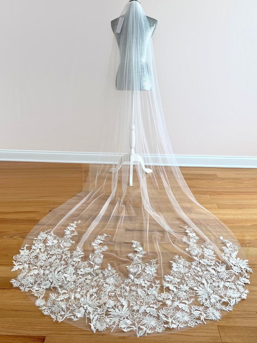 Embroidered Floral Wedding Veil: Soft Lace, 3D Flowers - Etsy