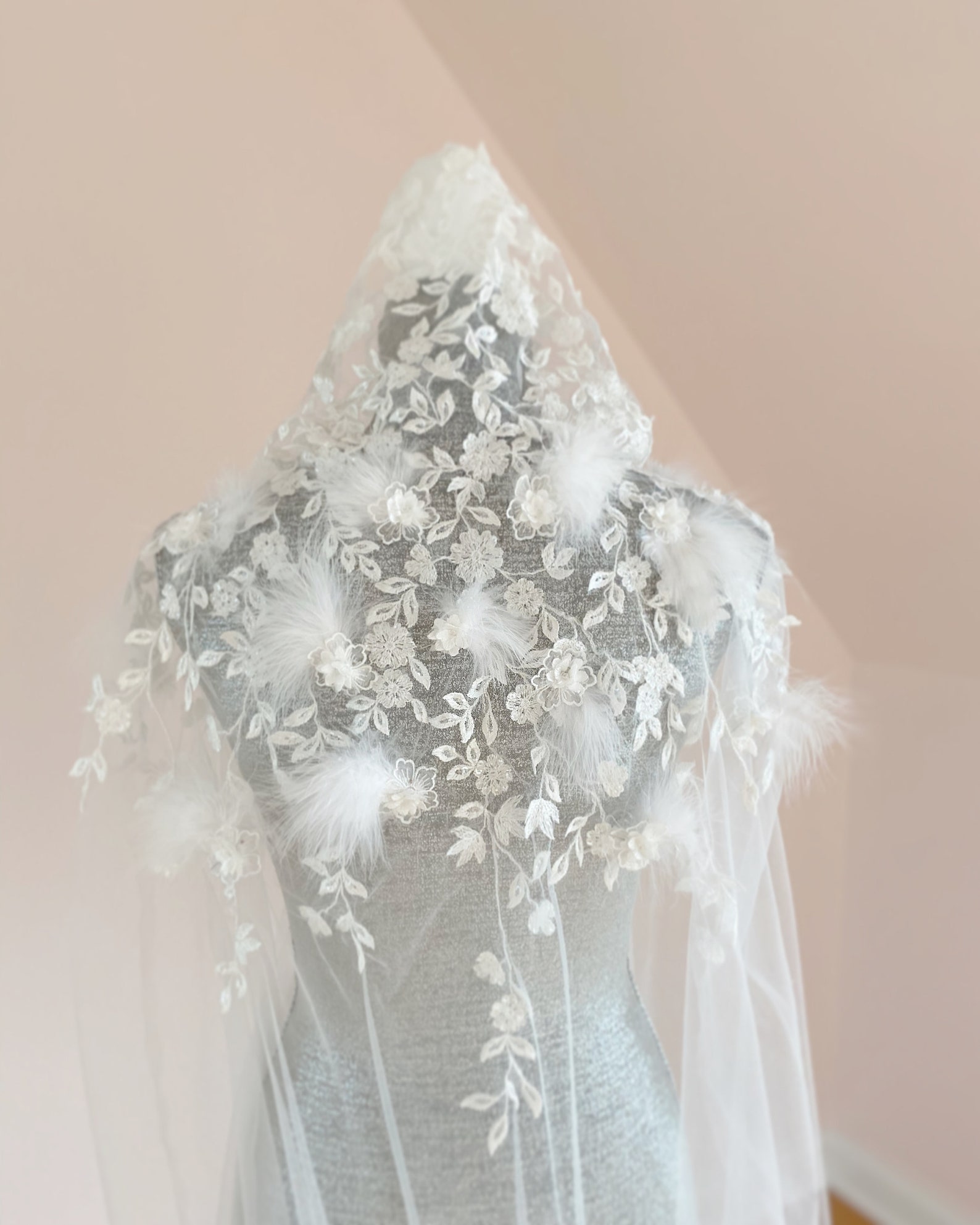 Veil Cape With Hood Veil With Feather Feather Cathedral - Etsy