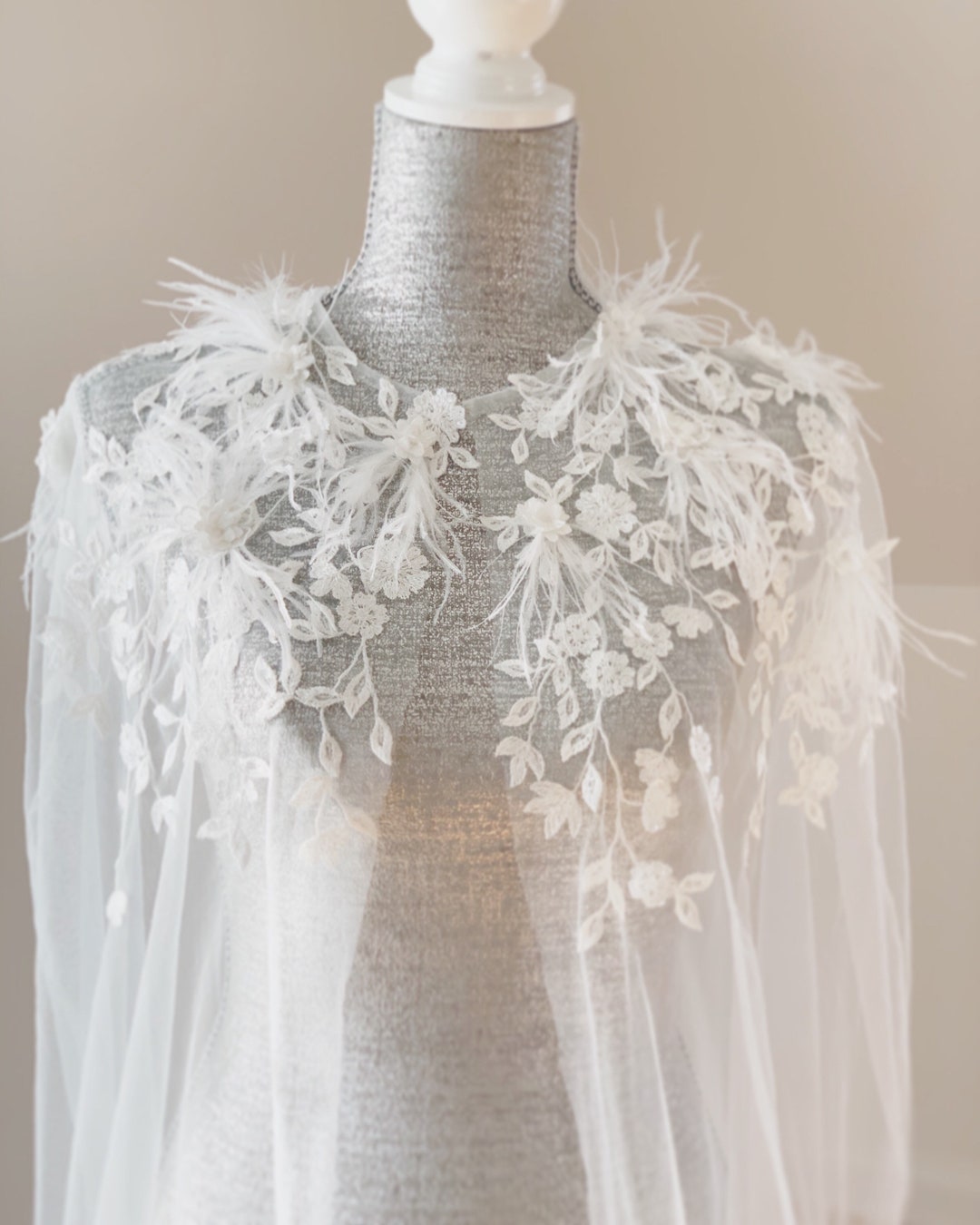 Veil Cape With Feather | Feather Cathedral Veil Cape | Bridal Cape ...