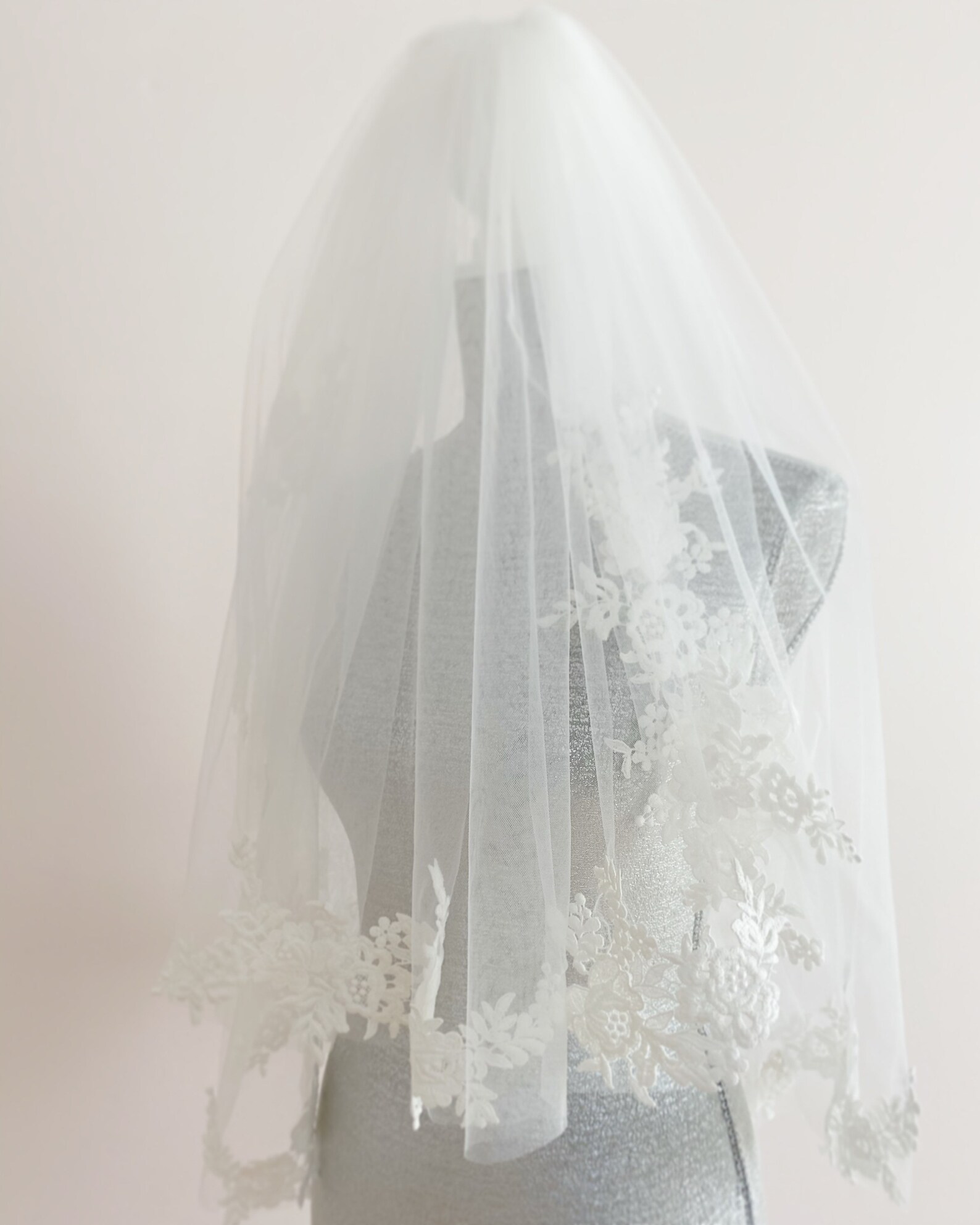 Two Tier Veil With Lace Elbow Veil Wedding Veil Lace Veil - Etsy