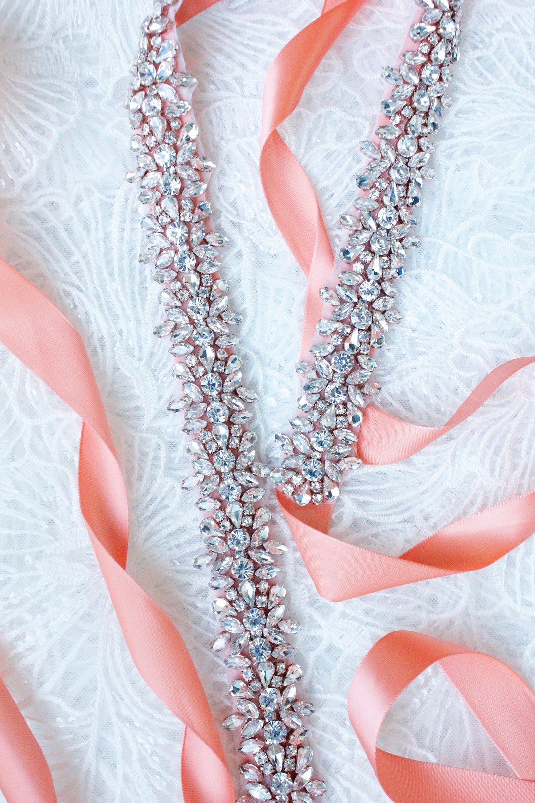 Pantone Coral Sash | Bridesmaids Sash | Crystal Rhinestone Belt ...
