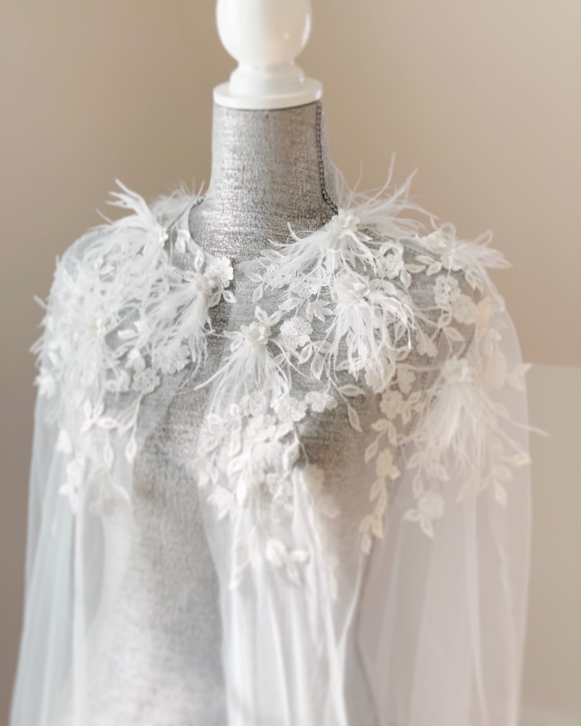 Veil Cape With Feather Feather Cathedral Veil Cape Bridal | Etsy
