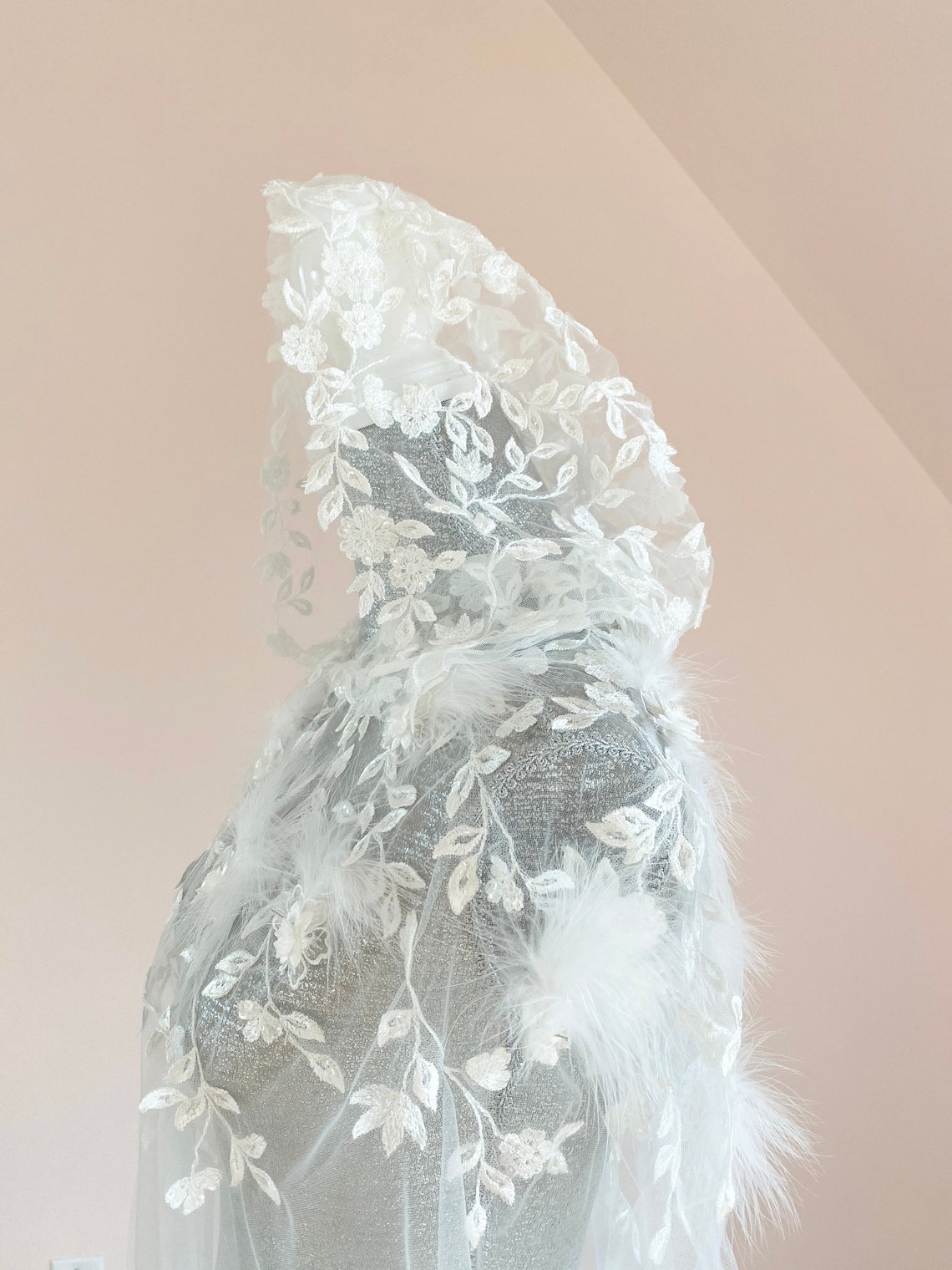 Veil Cape With Hood Veil With Feather Feather Cathedral | Etsy