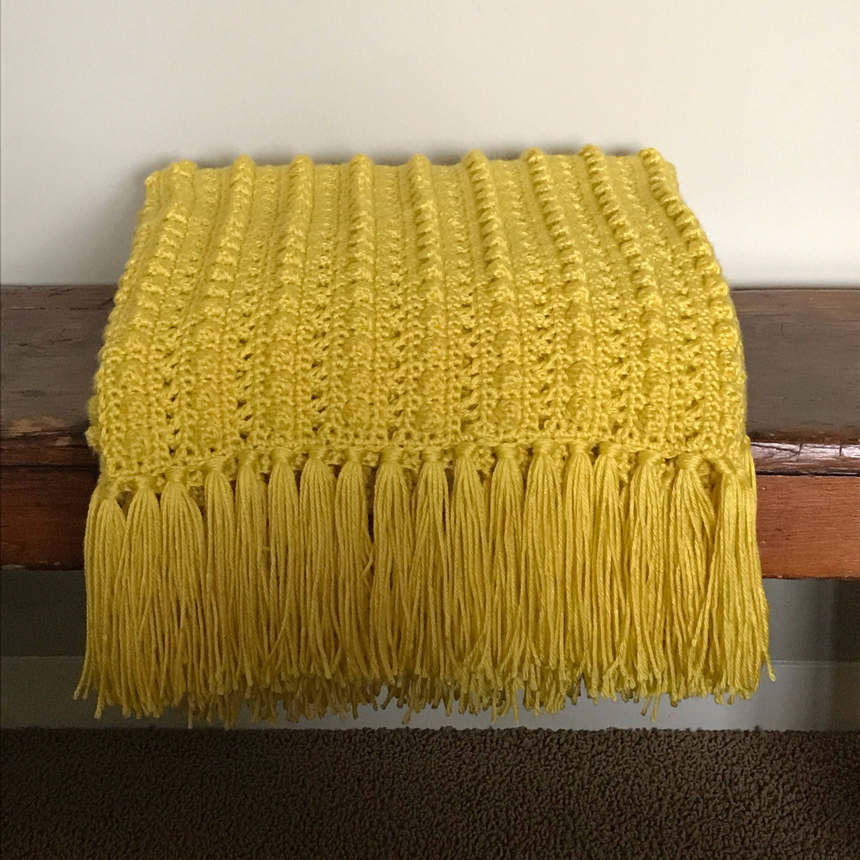 CROCHETED AFGHAN-YELLOW lemon-yellow crochet afghan cottage | Etsy