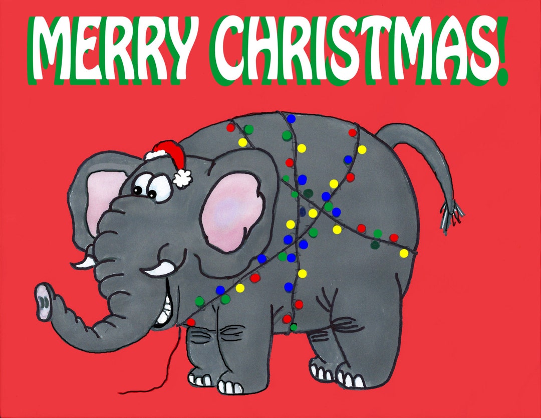 Set of 10 Elephant Christmas Cards - Etsy