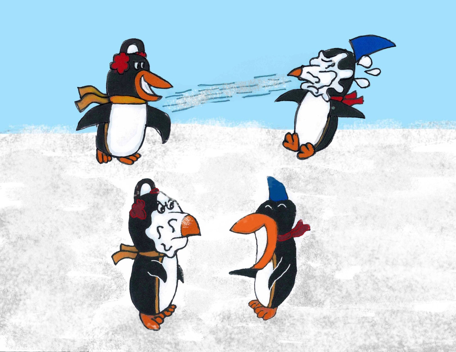 Set of 10 Penguin Snow Ball Fight Christmas Cards - Etsy