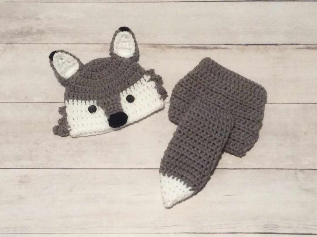 Crochet Wolf Hat & Diaper Cover Set, Newborn Photo Prop - Etsy
