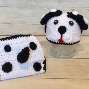 Crochet Dalmation Hat and Diaper Cover Set/newborn Photography Prop ...
