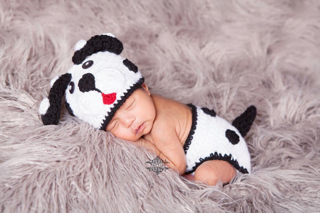 Crochet Dalmation Hat and Diaper Cover Set/newborn Photography Prop ...
