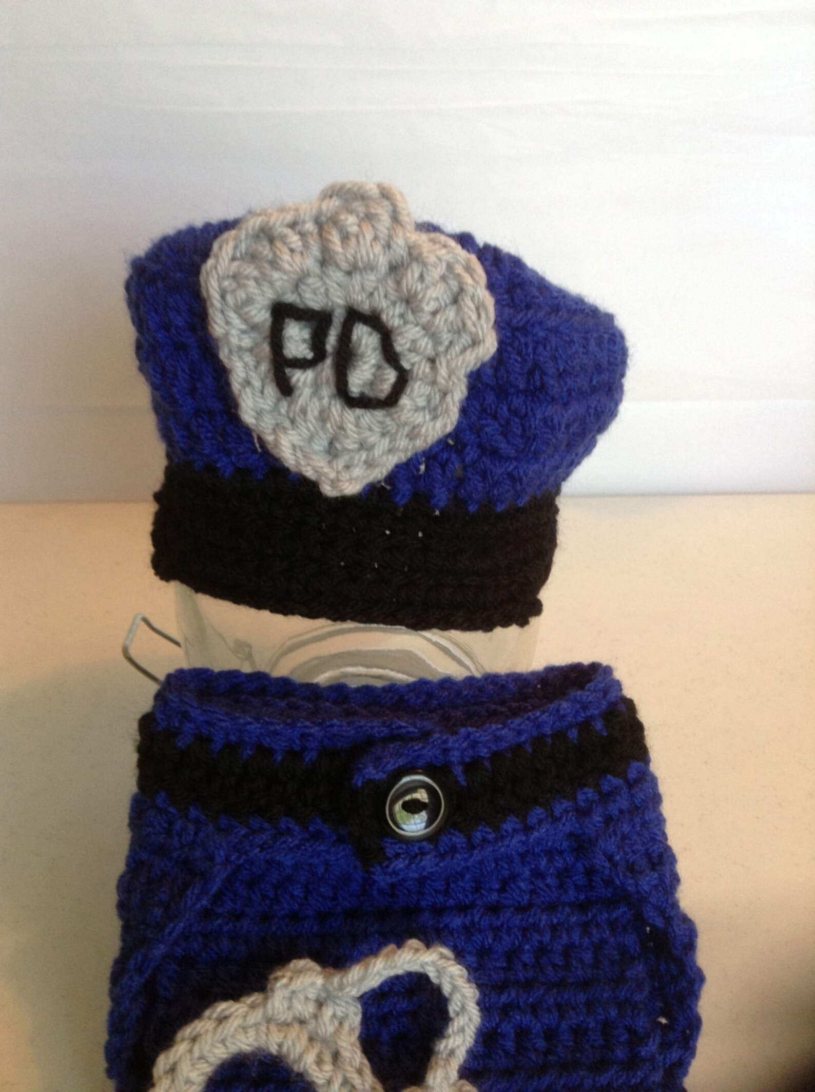 Crochet Police Hat and Diaper Cover Set with Handcuffs Newborn | Etsy