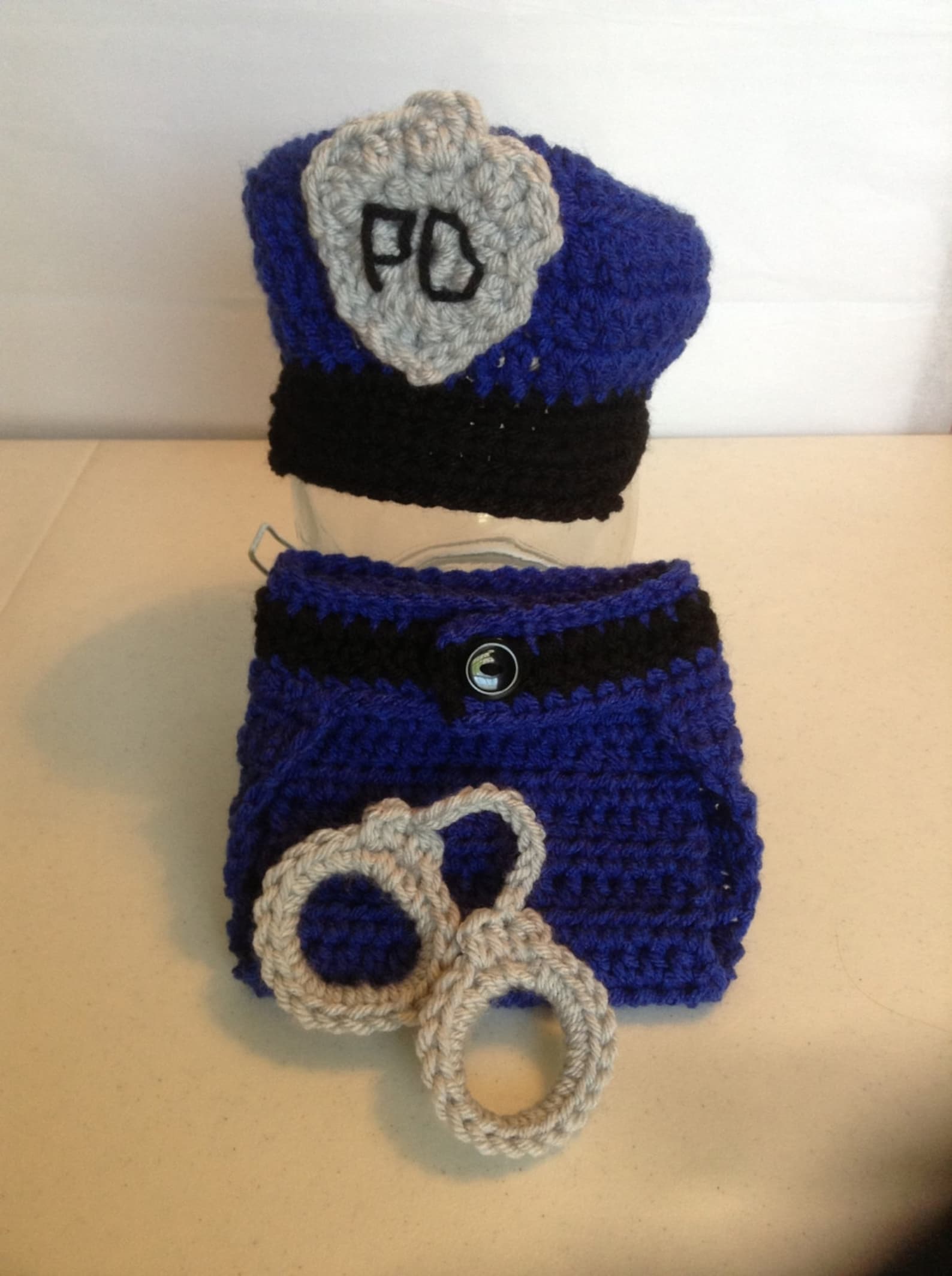 Crochet Police Hat and Diaper Cover Set with Handcuffs Newborn | Etsy